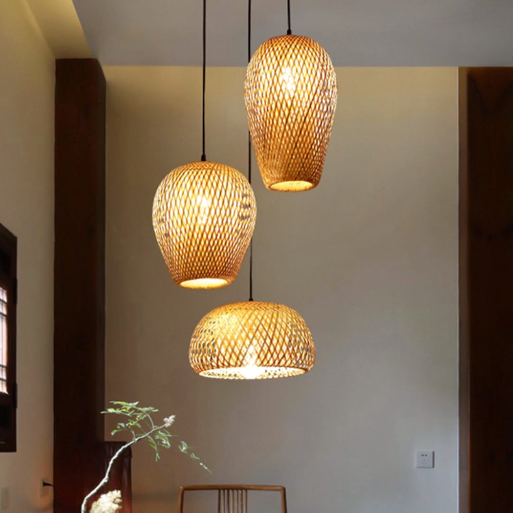 Lámpara colgante 3 luces LED mimbre – Tendencia Luminarias