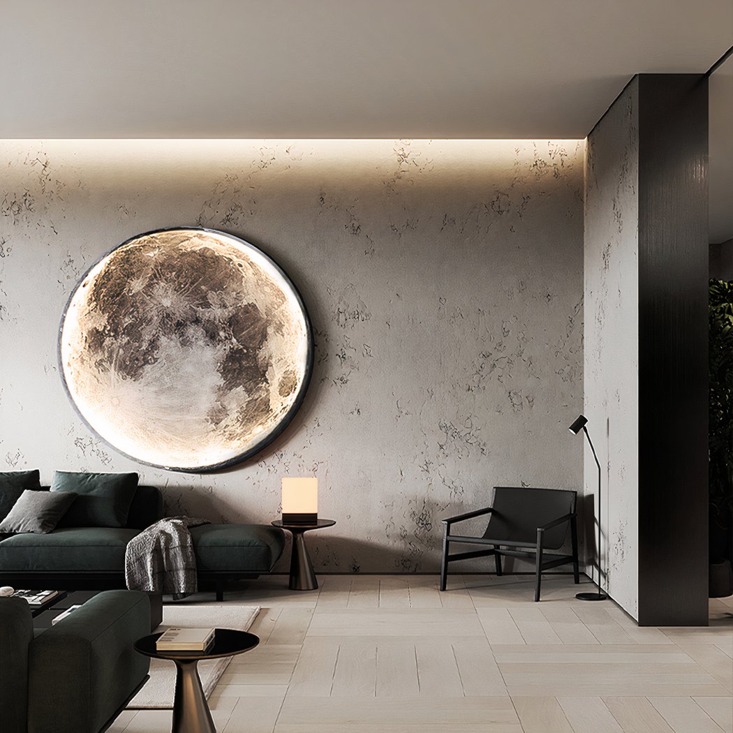 Moderno aplique LED lunar redondo para interiores • Tendencia Luminarias