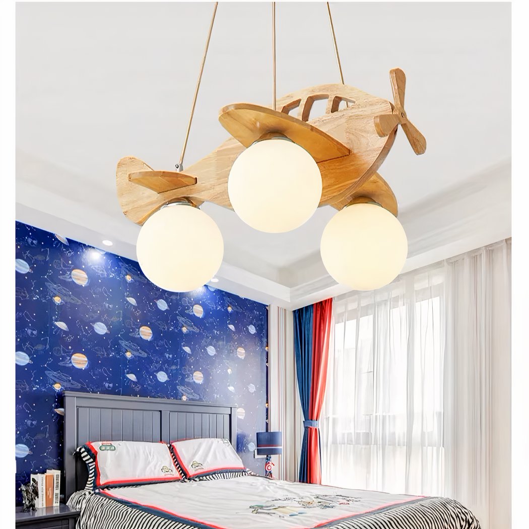 Lámpara colgante infantil de madera con forma de avión LED • Tendencia ...