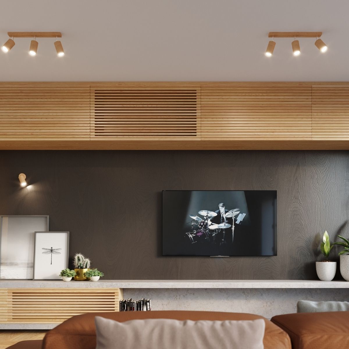 Lámpara de techo de madera natural con 3 focos orientables • Tendencia ...