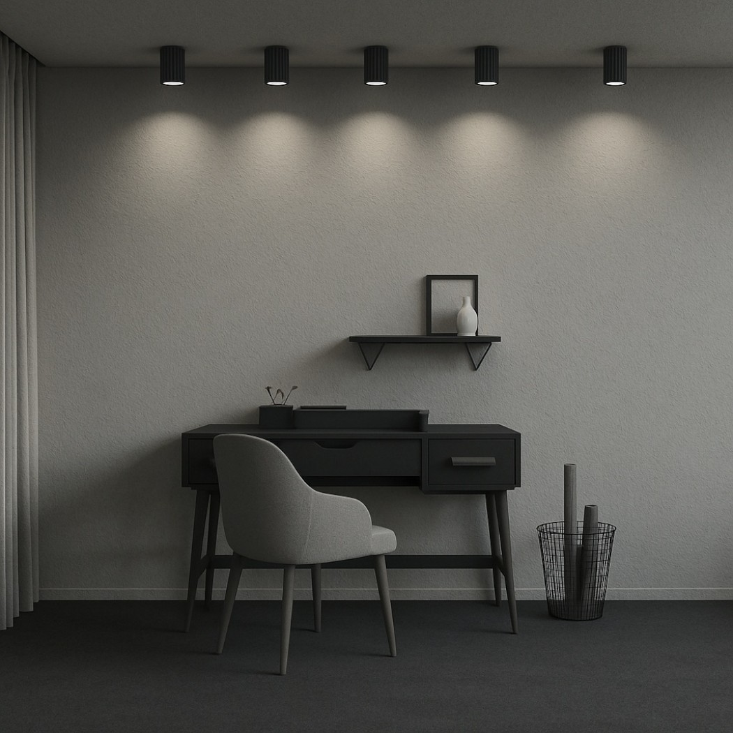 Plafón tubular negro de aluminio minimalista • Tendencia Luminarias